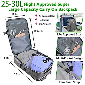 HXLGMD Large Travel Backpack for Women Men, Carry On Backpack Flight Approved, Water Resistant Luggage Daypack with Shoe Compartment Business Weekender Overnight Computer Bag Fits for 17 Inch Laptop