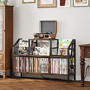 Homeiju Record Player Stand Holds up to 500 Albums,Turntable Stand with Vinyl Record Player Storage Cabinet,Large Record Player Table Vinyl Album Storage（Patent Pending）