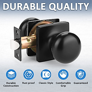 Mengico Door Knobs, 10 Pack Black Passage Door Knobs, Square Knob Faceplate, Handle for French Doors, Hallway, Non-Locking Interior Doorknob