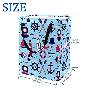 DJROW Laundry Basket Vector Pattern of Anchor Sailboat Shape and Line Collapsible Laundry Hamper for Bathroom Bedroom Home Toys and Clothing Organization