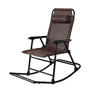 KAXLDHH Rattan Chairs Rocking Chair Outdoor Rocker Oversized Rocker, Padded Cushion Comfy Patio Chairs Camping Chairs with Steel Frame for Patio, Backyard, Balcony, Porch, 150KG Weight Capacity