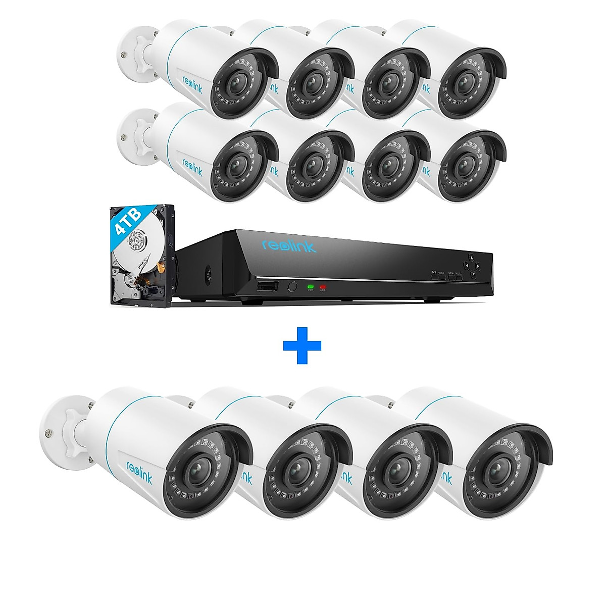 Reolink 5MP PoE Security Camera System Bundle, 12pcs 5MP Smart Human/Vehicle Detection PoE Cameras, a 16CH NVR Pre-Installed with 4TB HDD(Include 8 x 18M Cat5 Cable)