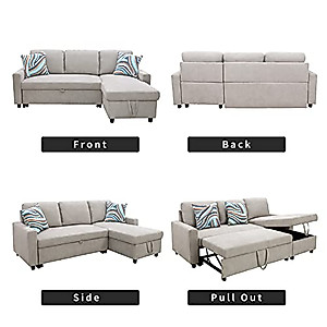SIENWIEY Sectional Sofa Set, Sleeper Sofa Bed with Storage Chaise for Living Room Modern L-Shape Velvet Pull Out Couch for Small Space(Grey)