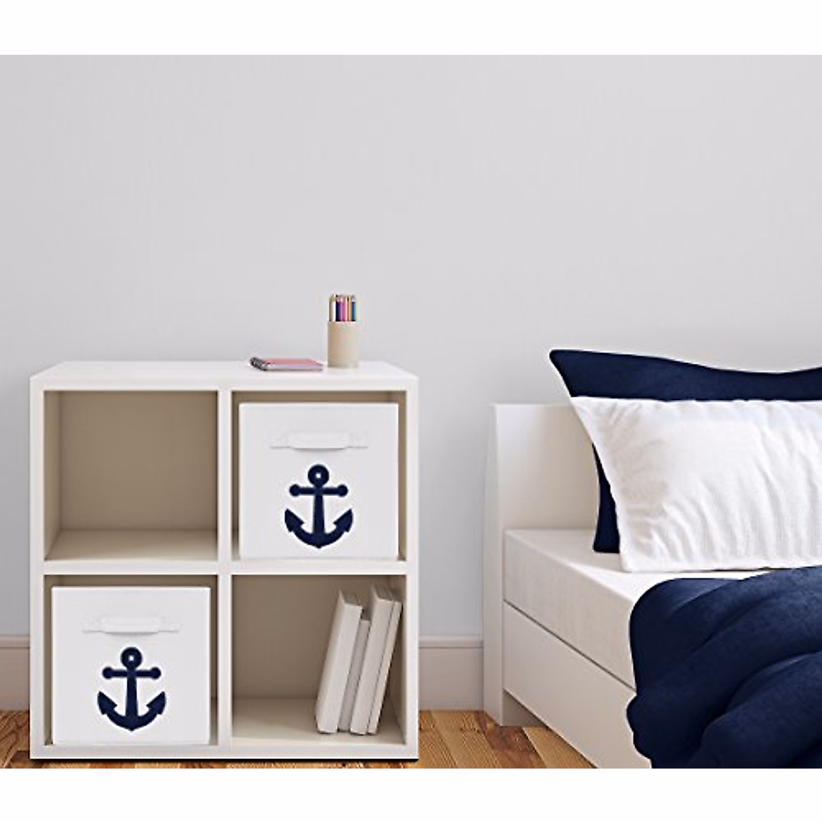 Sweet Jojo Designs Navy Blue Nautical Anchor Foldable Fabric Storage Cube Bins Boxes Organizer Toys Kids Baby Childrens for Anchors Away Collection Set of 2