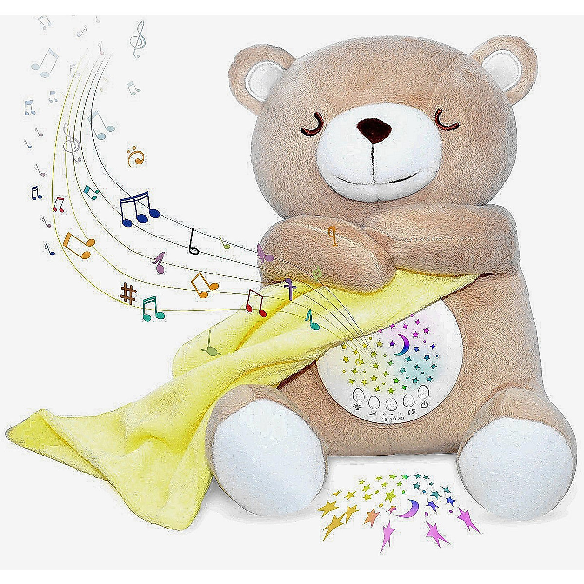 Baby Sleep Soother, Cry Activated Sensor Teddy Bear Lullabies & Mom Heartbeat, White Noise Machine, Nursery Toddler Star Night Light Projection Sleep Aid, Unique Baby Girl, Baby boy and New Baby Gifts