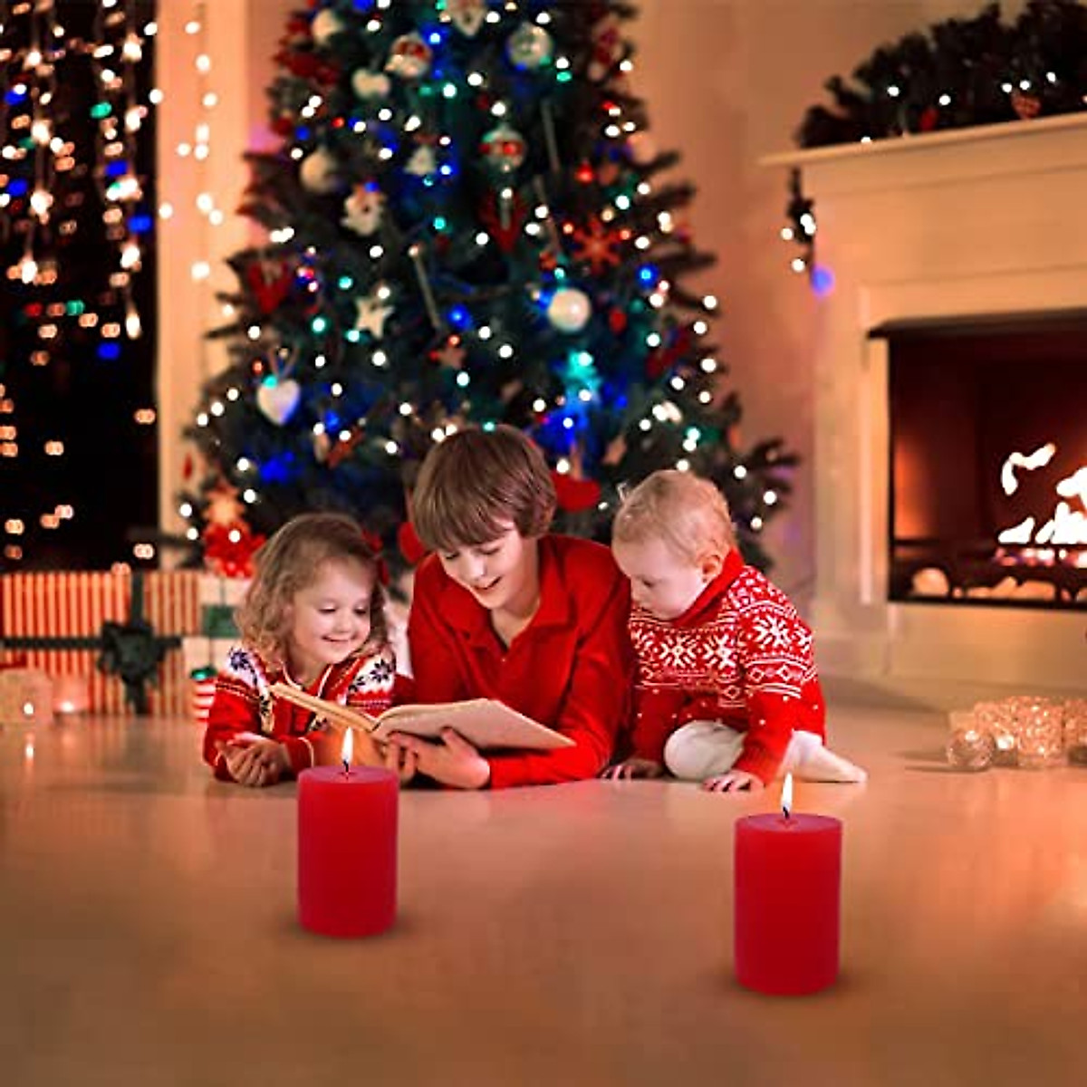 Red Pillar Candles Unscented Dripless and Smokeless Candle 12 Packs 2x3 Inch for Home Wedding Party Tables