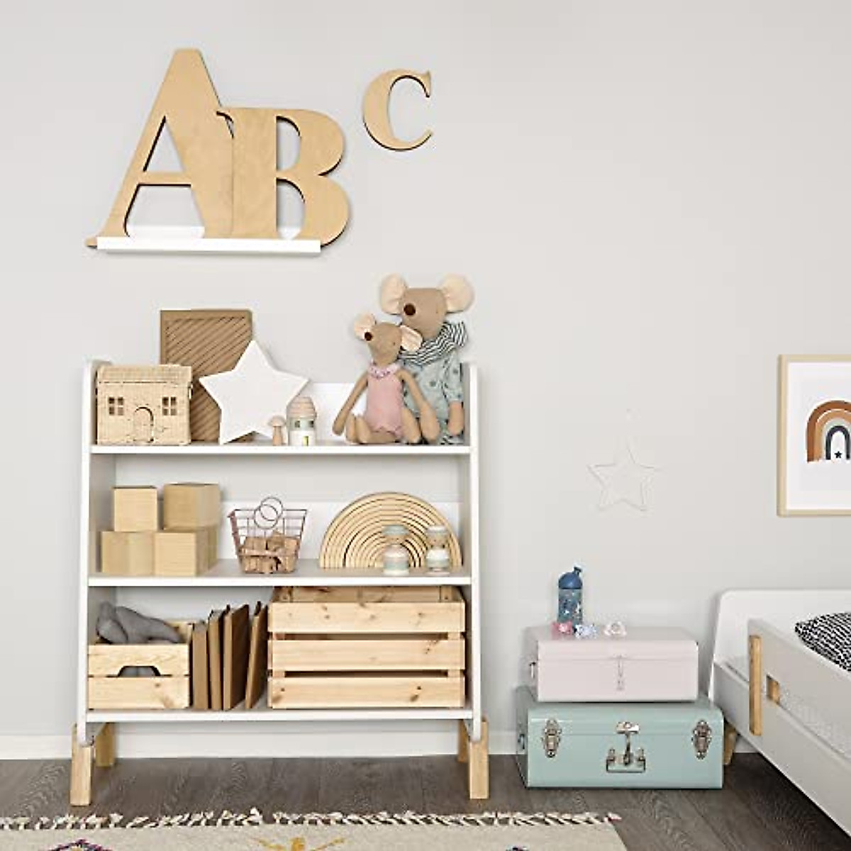 dadada Muse Toddler Bookshelf, 3-Tier 30" Modern Storage Display, White/Natural