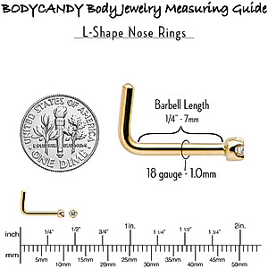 Body Candy Solid 14k Yellow Gold 1.5mm (0.015 cttw) Genuine Diamond L Shaped Nose Stud Ring 18 Gauge 1/4"