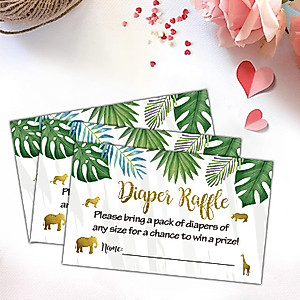 Diaper Raffle Tickets, Baby Shower Invitations Insert Cards, Baby Shower Game (50 Pack) Jungle Safari, Green