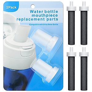2pcs Bite Valve Replacement Compatible with Brita Water Bottle & Brita Filter Water Bottle Replacement, Plus 4pcs Water Bottle Filter for Brita, Silicone Water Bottle Mouthpiece Replacement