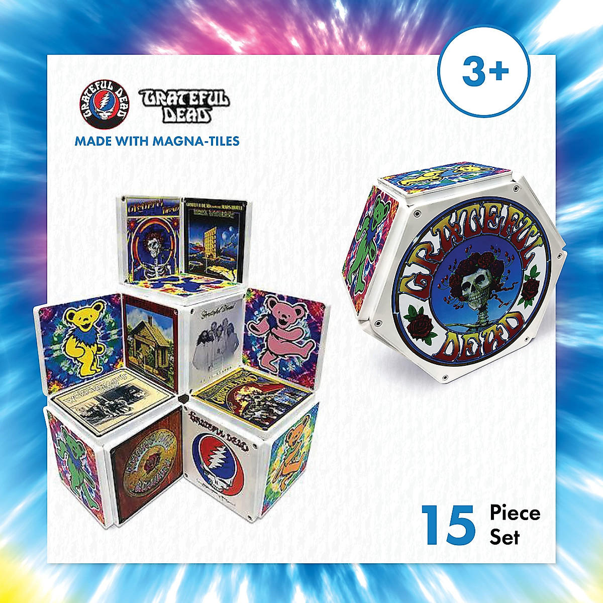 CreateOn Magna-Tiles Grateful Dead Music Collection Magnetic Tiles, Magnetic Kids’ Building Toys, Educational STEM Toys for Ages 3+, 15 Pieces