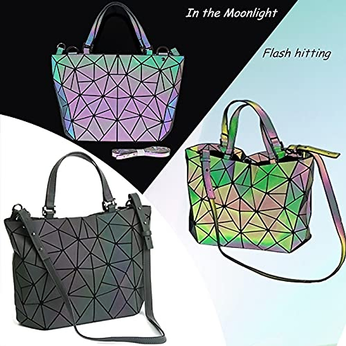 ESOVIO Irregular Geometric Luminous Shoulder Bag And Handbags For Lady Grid Holographic Reflective Purses Totes Shopping Rucksack