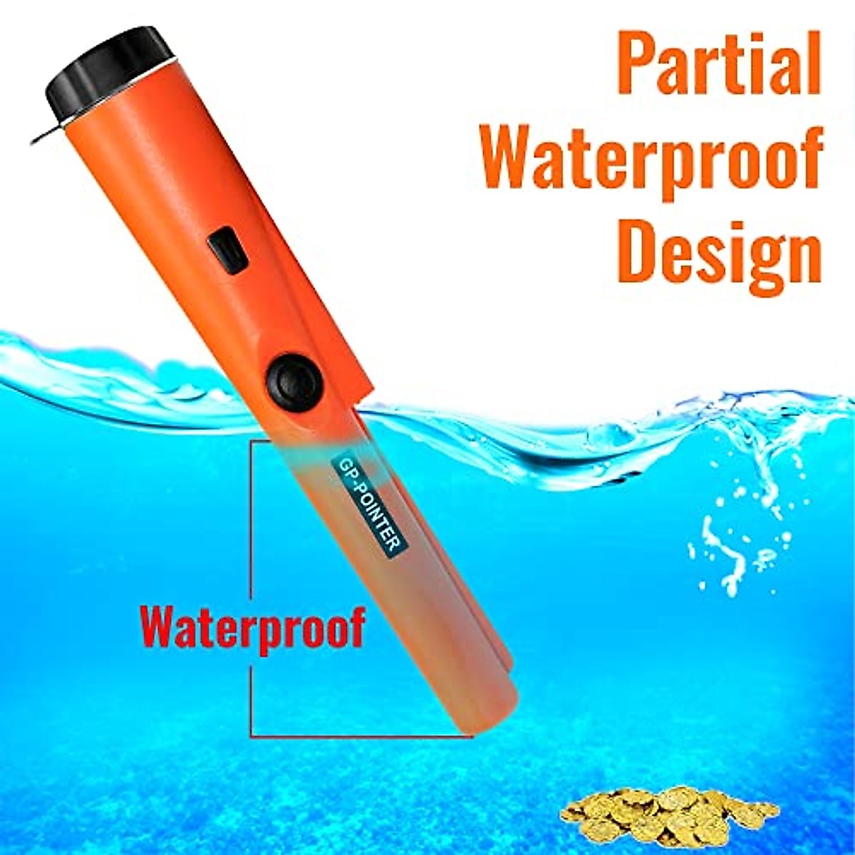 Metal Detector Pinpointer, Professional Waterproof Handheld Pin Pointer Wand, Portable Treasure Finder Pinpointing Probe LED Buzzer Vibration Sound with 9V Battery