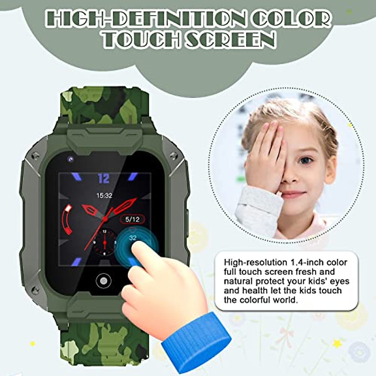 cjc Kids Smart Watch, 4G Kid Smartwatch with GPS Tracker and Calling, SOS Kids Cell Phone Watch, 3-15 Years Boys Girls Christmas Birthday Gifts (Green T28)