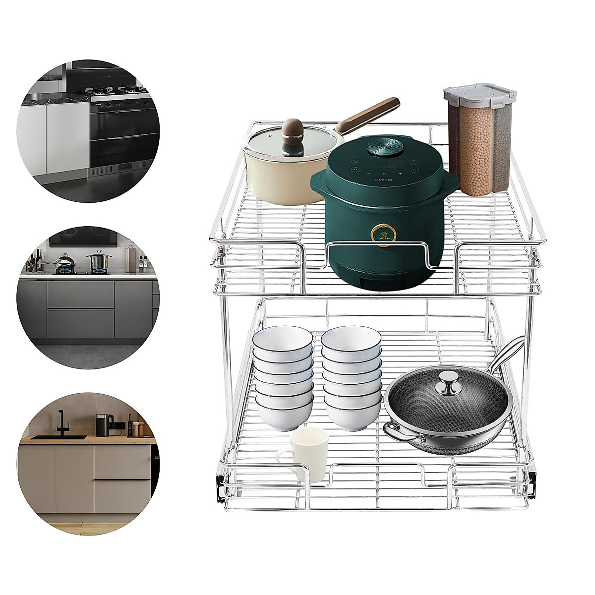 Vintoro Cabinet Organizer,Kitchen Helper,Pull Out Cabinet Organizer,Sink Organizer and Storage,2-Tier Cabinet Pull Out Shelves,for Bathroom,Laundry Room,Kitchen,Pantry(Silver,21.5 * 16.5 * 15in)