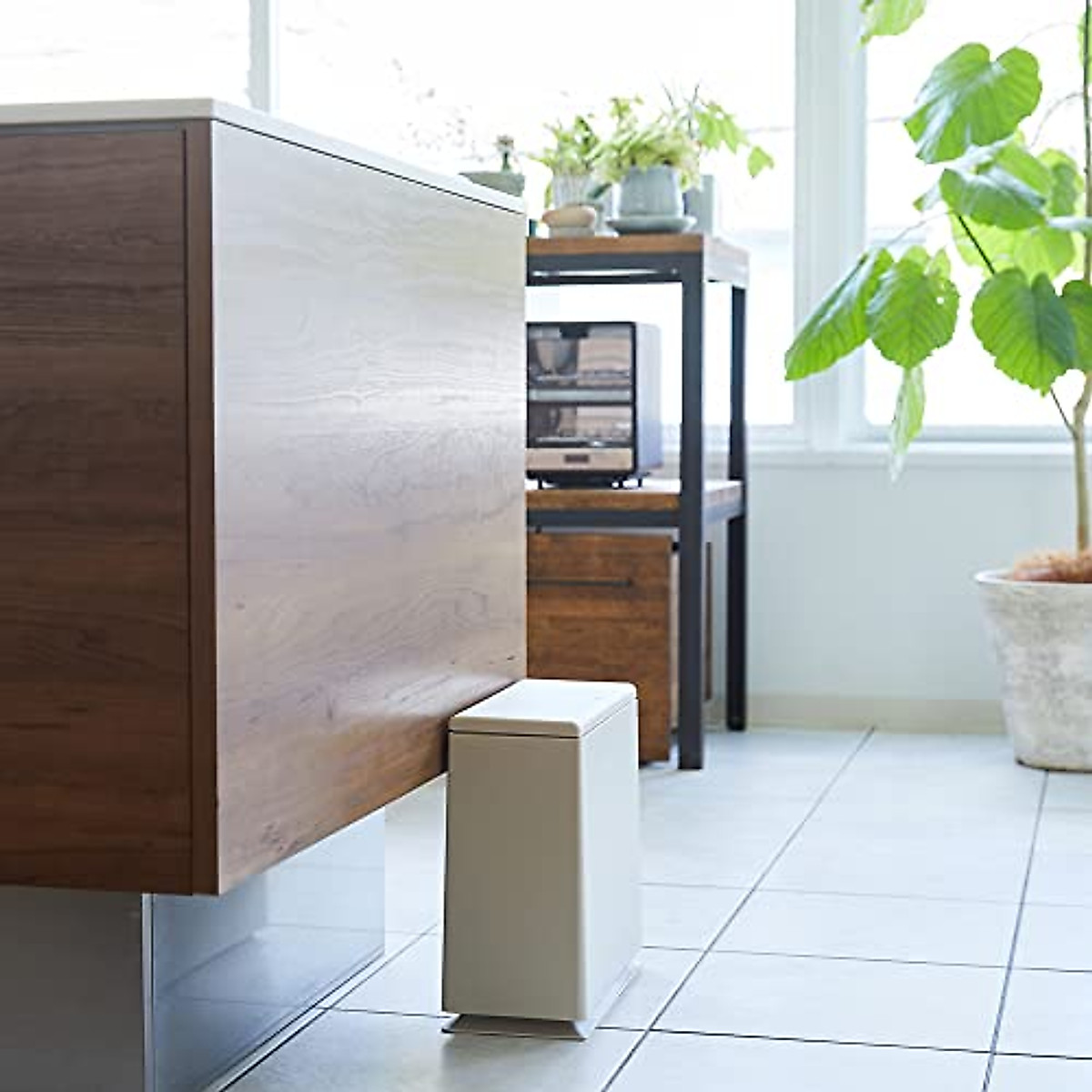 Ideaco TUBELOR® Kitchen Flap Designer Rectangular Waste Bin with Lid, Conceals Any Plastic Bag 2.3 Gal, Matte Sand White