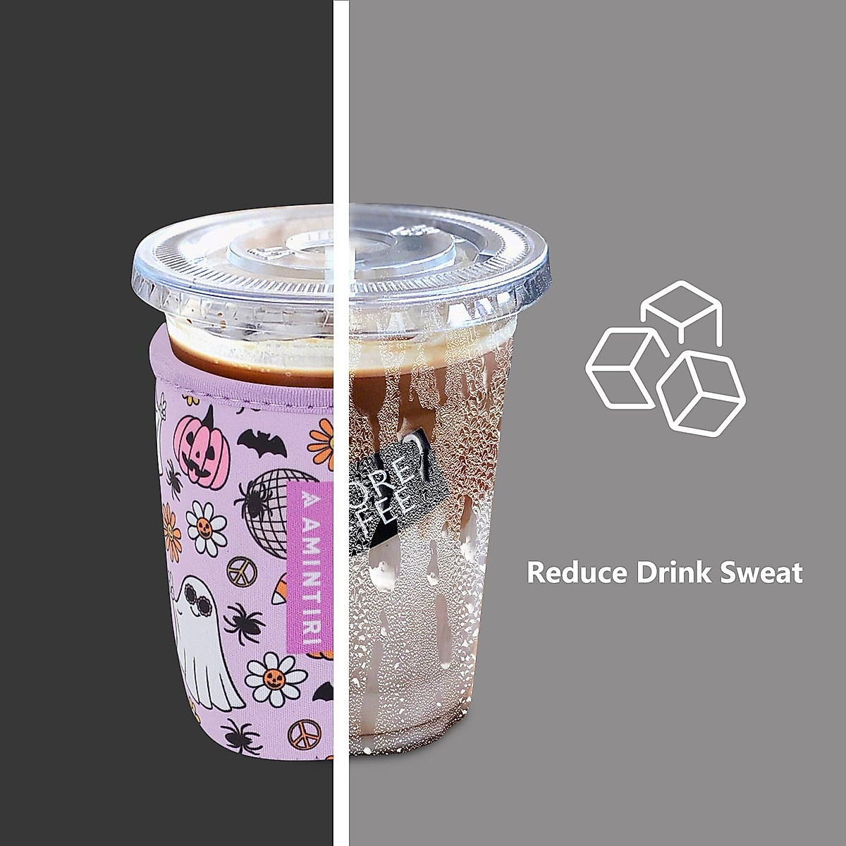 3 Pack Reusable Sleeve for Iced Coffee Cup, Coffee Neoprene Sleeve for Iced&Hot Drinks, Coffee Sleeve Compatible with Starbucks, Dunkin Coffee Cup. (Halloween Boo)