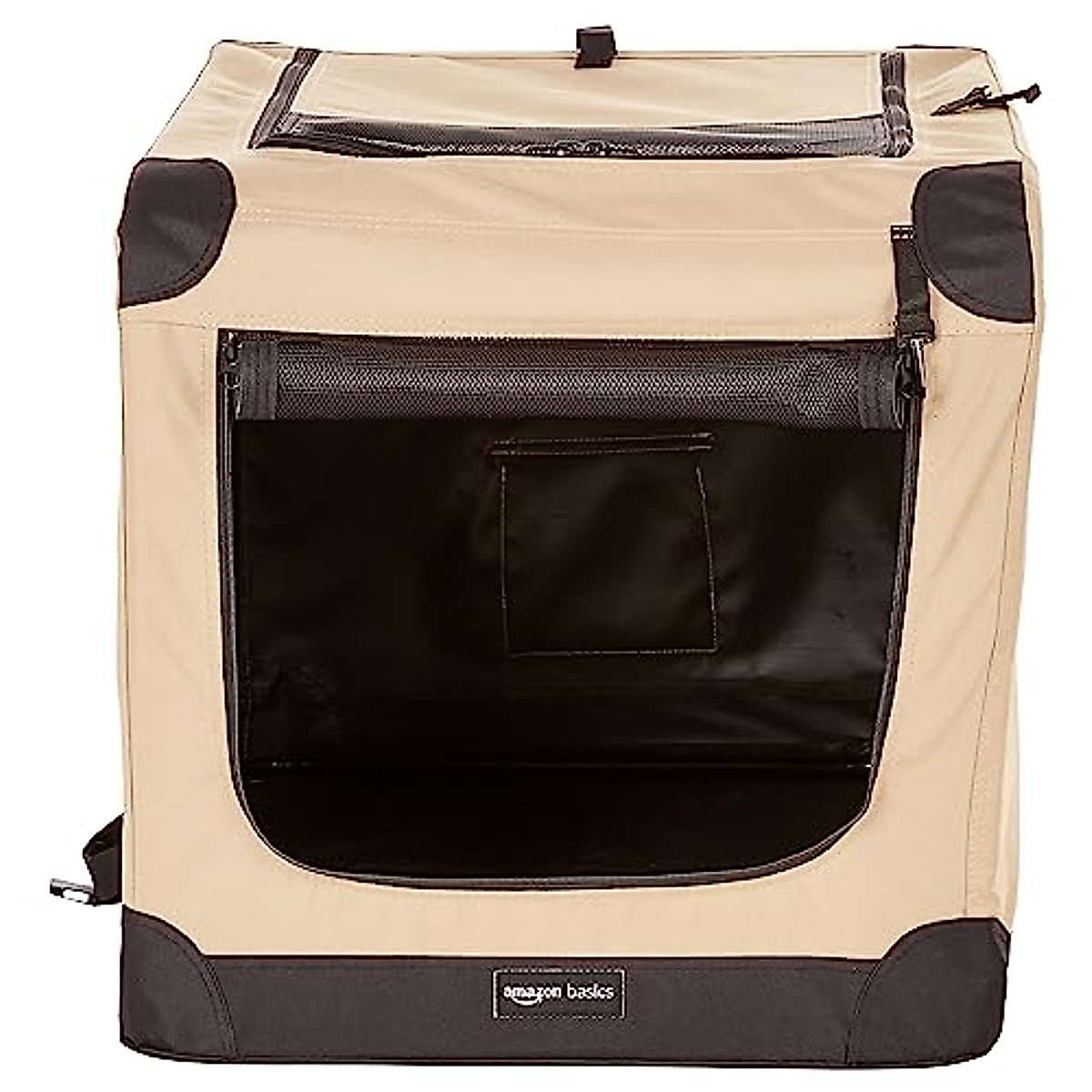 Amazon Basics 2-Door Collapsible Soft-Sided Folding Soft Dog Travel Crate Kennel, Medium (21 x 21 x 30 Inches), Tan