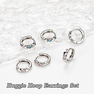 Double Love Heart Silver Huggie Hoop Earrings for Women Cubic Zirconia 925 Sterling Silver Cute Sleeper Earrings for Women