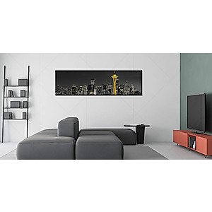 Seattle Wall Art Canvas - 14"X48" Washington DC Wall Art Decor Architecture Posters Black and White Seattle Skyline City Decorations for Bedroom modern Framed City Landscape Office,Living Room