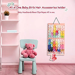 Moobibear Bow Holder Organizer for Baby Girls (With 20 hair clips), Large Capacity Hair Clip Holder, Girls Hair Accessories Storage Organizer with 16 Felts for Nursery Room