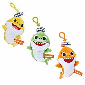 Baby Shark Coin Purse Set – Set of 3 Baby Shark Plush Toys, Including Baby, Mommy, & Daddy Shark – Washable Polyester with Zipper – Party Favors and Gifts by PMI, 6.2 in., 3 Pack, Ages 2+