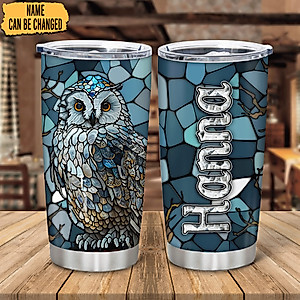 Hyturtle Personalized Owl Lovers Tumbler - Owl Custom Name Stainless Steel Coffee Tumbler 20 oz With Lid - Idea Owl Lover Gifts For Women, Mom, Daughter For Birthday, Christmas
