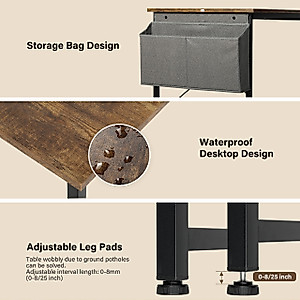 Simple Deluxe Computer Office Desk Modern Simple Style PC Table with Storage Bag, for Home Work Study and Writing, 47 Inch, Brown