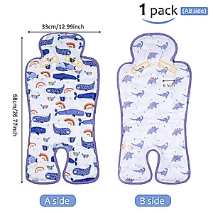 Gel Car Seat Cooler Pad,1 Pack Double Sides-Universal Baby Stroller Ice Cushion Mat,Summer cooling Seat Liner,Multifunctional Suitable for Baby Dining Chair,Child Safety Seat(Whale + Blue Dinosaur)