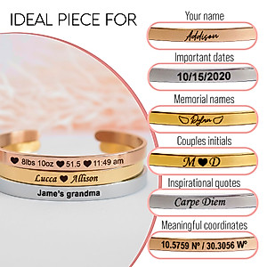 MIA·MIA Personalized Bracelets for Women, Custom Inspirational Engraved Names, Dates & Messages Cuff Bangles
