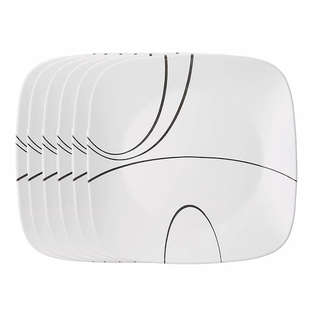 Corelle Vitrelle 6-Piece Dinner Plates Set, Triple Layer Glass and Chip Resistant, Lightweight Square 10-1/2-Inch Plates, Simple Lines