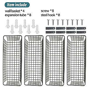 4 Set [Extra Large] Hanging Wall Basket for Storage, Wall Mount Sturdy Steel Wire Baskets, Metal Hang Cabinet Bin Wall Shelves, Rustic Farmhouse Decor, Kitchen Bathroom Organizer, Industrial Gray