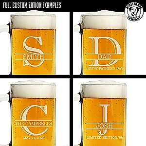 Personalized Gifts For Men Etched 16oz Glass Beer Mug – Beer Gifts, Customized Father's Day Gifts, Birthday Present Him Dad Brother, Custom Engraved, Regalos para Hombre Cumpleaños, Halpert Monogram