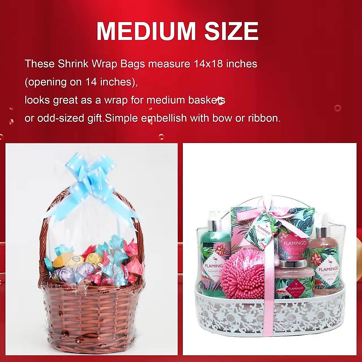 AOUKAR Shrink Wrap Bags for Gift Baskets 36Pcs 14x18 Inches Chear PVC Heat Shrink Bags Cellophane Wrap for Packaging Large Bags