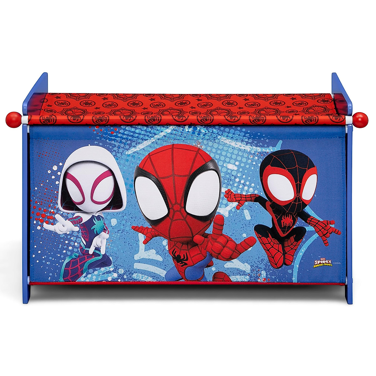Delta Children Marvel Spidey and His Amazing Friends Toy Box with Retractable Fabric Top, Blue