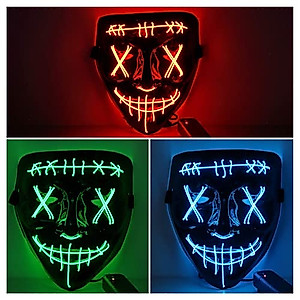 Halloween Scary Mask LED Mask LED Purge Mask [3PACK] LED Light Up Mask EL Wire Light Up for Festival Cosplay Halloween Costume Halloween Festival Party.