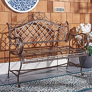 SAFAVIEH PAT5017B Outdoor Collection Abner Rustic Brown Wrought Iron 46-inch Garden Bench