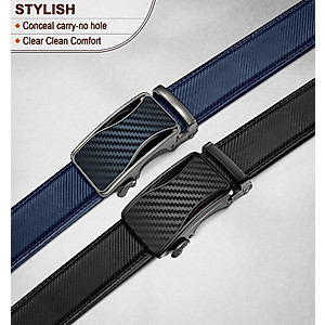 KEMISANT Mens Ratchet Belt 2 Units,Sliding Belt For Gift Mens Dress Casual 1 3/8",Size Adjustable(Black/Blue,34"-40" Waist Adjustable)