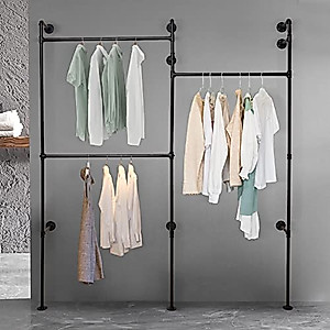 LiFuJunDong Wall Mounted Industrial Pipe Clothing Rack, Black Clothing Rack Heavy Duty Metal Commercial Clothes Racks for Hanging Clothes, Clothing Rods Vintage Retail Garment Rack Display Rack