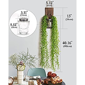 Mason Jar Sconces Wall Decor Set of 2 with LED Fairy Lights, Rustic Wall Sconces with 8 Modes Remote Control & 14 Artificial Willow Branches, Farmhouse Leaves Plants Decor for Living Room Bedroom DIY