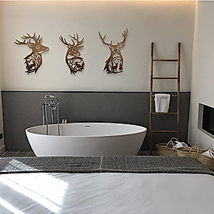 wotieuns Metal Deer Wall Decoration, Wall Art, Rural Forest Hunting, Cabin Decoration Hanging, Laser Cutting Metal Silhouette, Suitable for Door Wall Decoration Living Room, Dining Room and Bedroom