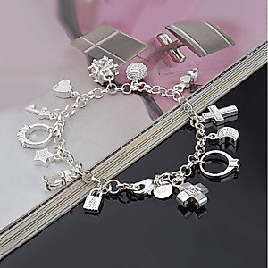 Aeora S925 Silver Thirteen Hanging Pieces Bracelet for Women Gift Bracelets & Bangles Jewelry