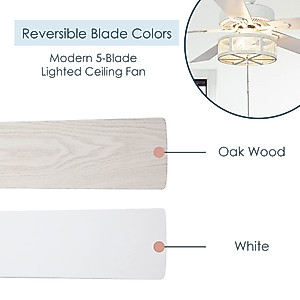 RIVER OF GOODS Alabaster LED Mesh Caged Ceiling Fan - 52" L X 52" W - White/Oak Wood-Grain Blades