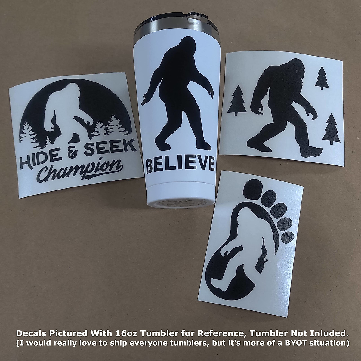 Sasquatch, Bigfoot, Hide and Seek Champion Decals (Black, Large ~5")