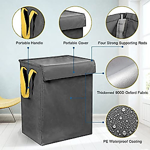 Laundry Basket,Collapsible Tall Large Dirty Clothes Laundry Hamper,Organizer Storage Bins with Carry Handles,Large Dirty Clothes Hamper For Bedroom Clothes Toys Storage with Support Stick,Lid,75L