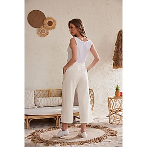 CNJXJCD Womens Linen Pants Wide Leg High Waisted Drawstring Casual Flowy Pants with Pockets