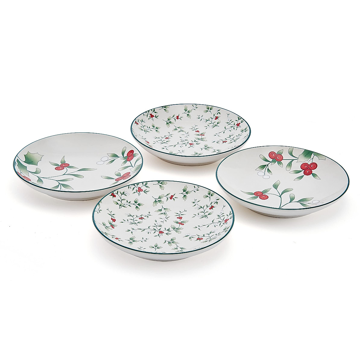 Pfaltzgraff Winterberry Holiday Set of 4 Assorted Appetizer Plates, 6 Inch, Multicolored