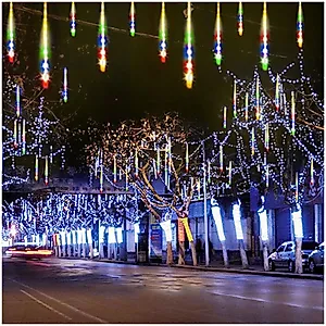 LALAPAO Outdoor Christmas String Lights Solar Powered Xmas LED Meteor Shower Rain Lights Falling Raindrop Light 8 Tubes 288 LED Cascading Fairy Lights for Decor (Multi Color)