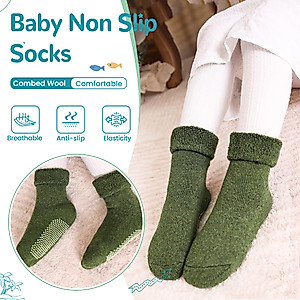 6 Pairs Baby Boy Girl Non Slip Socks Child Toddler Winter Thick Soft Wool Kids Warm Socks with Grips (Solid Color B, 1-3T)