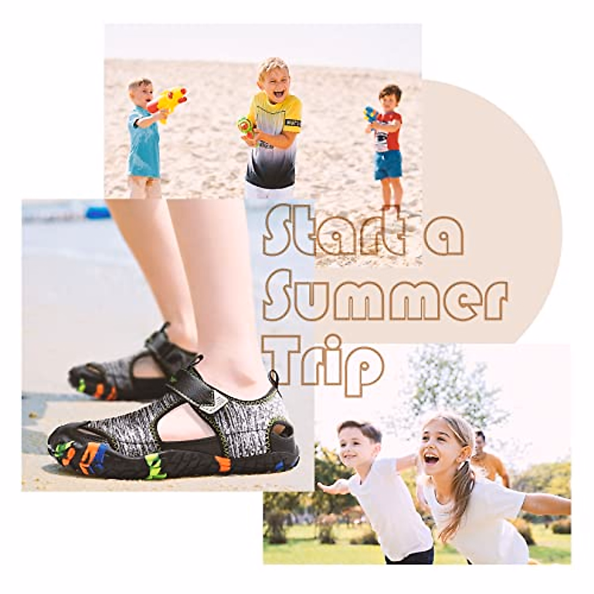 Boys Girls Water Shoes Sports Hiking Athletic Sandals Closed-Toe Lightweight Comfort Outdoor Shoes Little Kid/Big Kid
